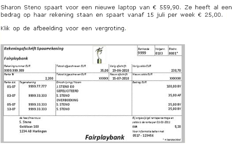 Rekeningafschrift spaarrekening